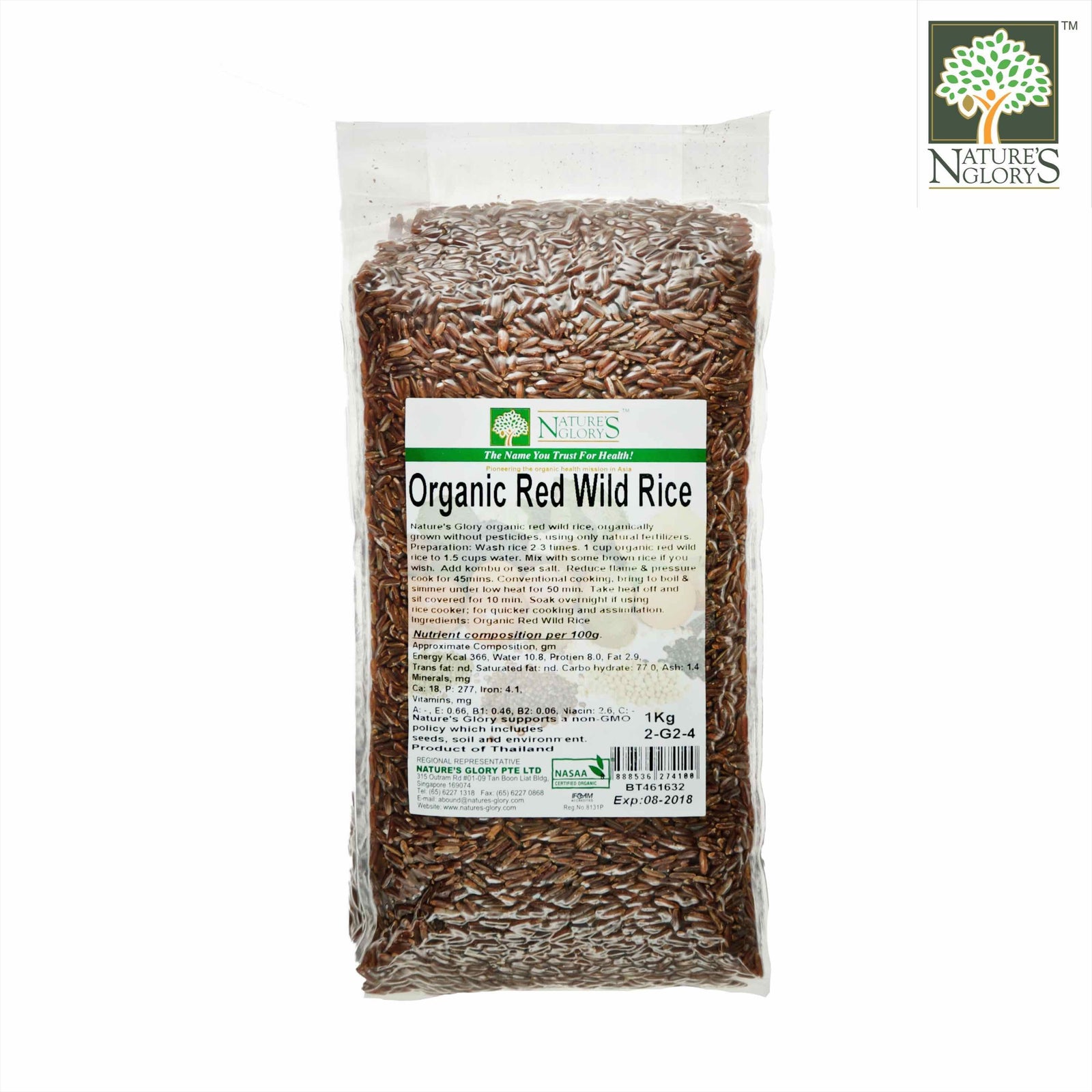 Wild Red Rice 1kg Organic.(NA 8131P) - Nature's Glory Singapore